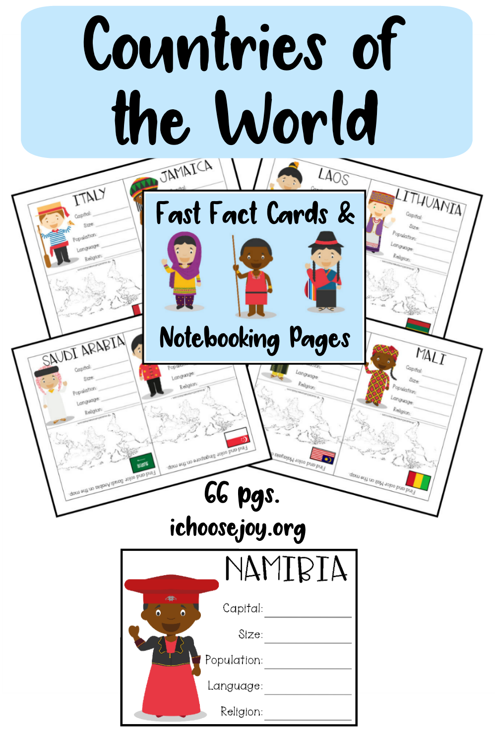 Countries of the World Fast Fact Cards & Notebooking Pages